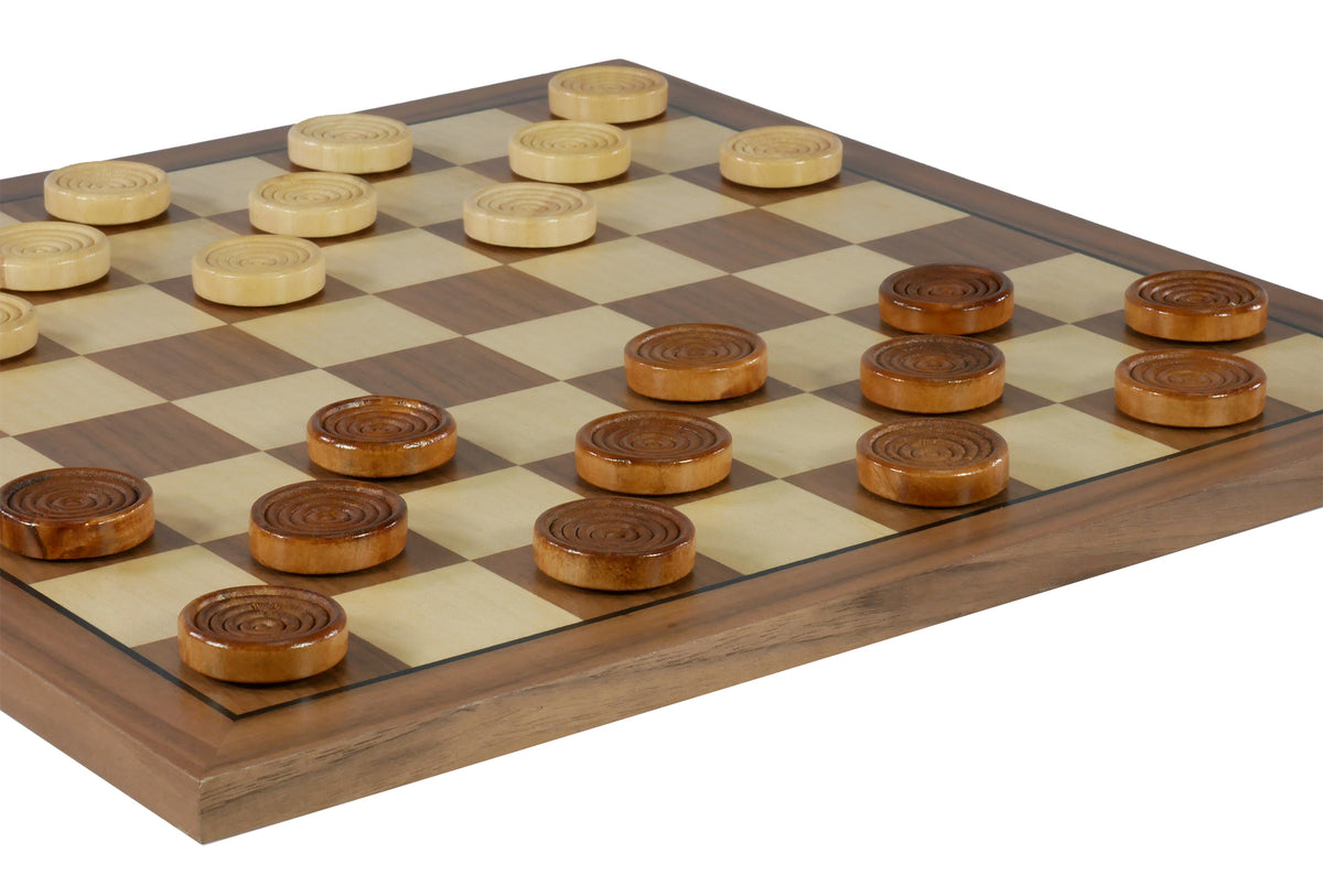 Checker Set - 1.25" Wood Stacking checkers on 14" Walnut Maple Chess B ...