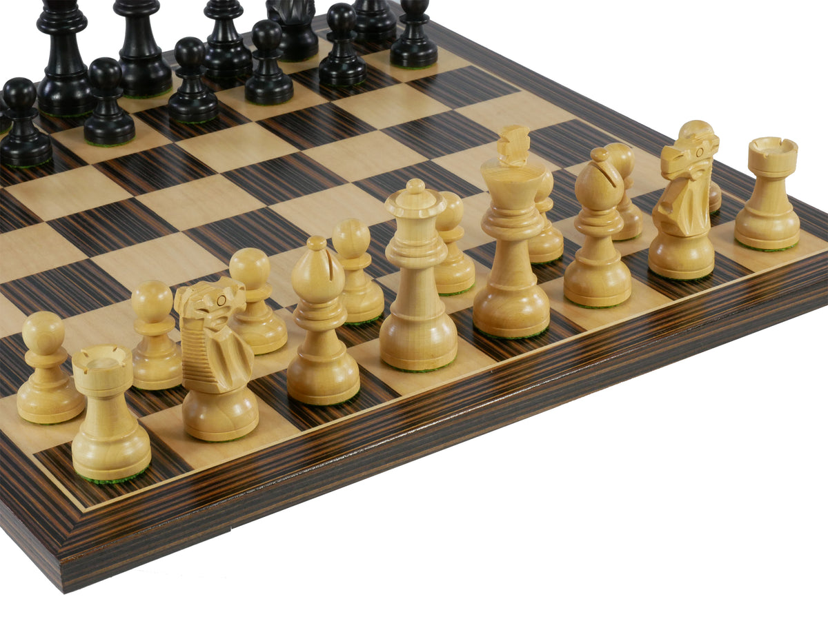 Chess Set - Small Black French Chessmen on Ebony veneer Chess Board ...