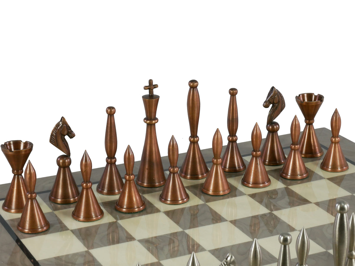 Chess Set - Solid Brass Art Deco Chessmen on Grey Briar Chess Board ...