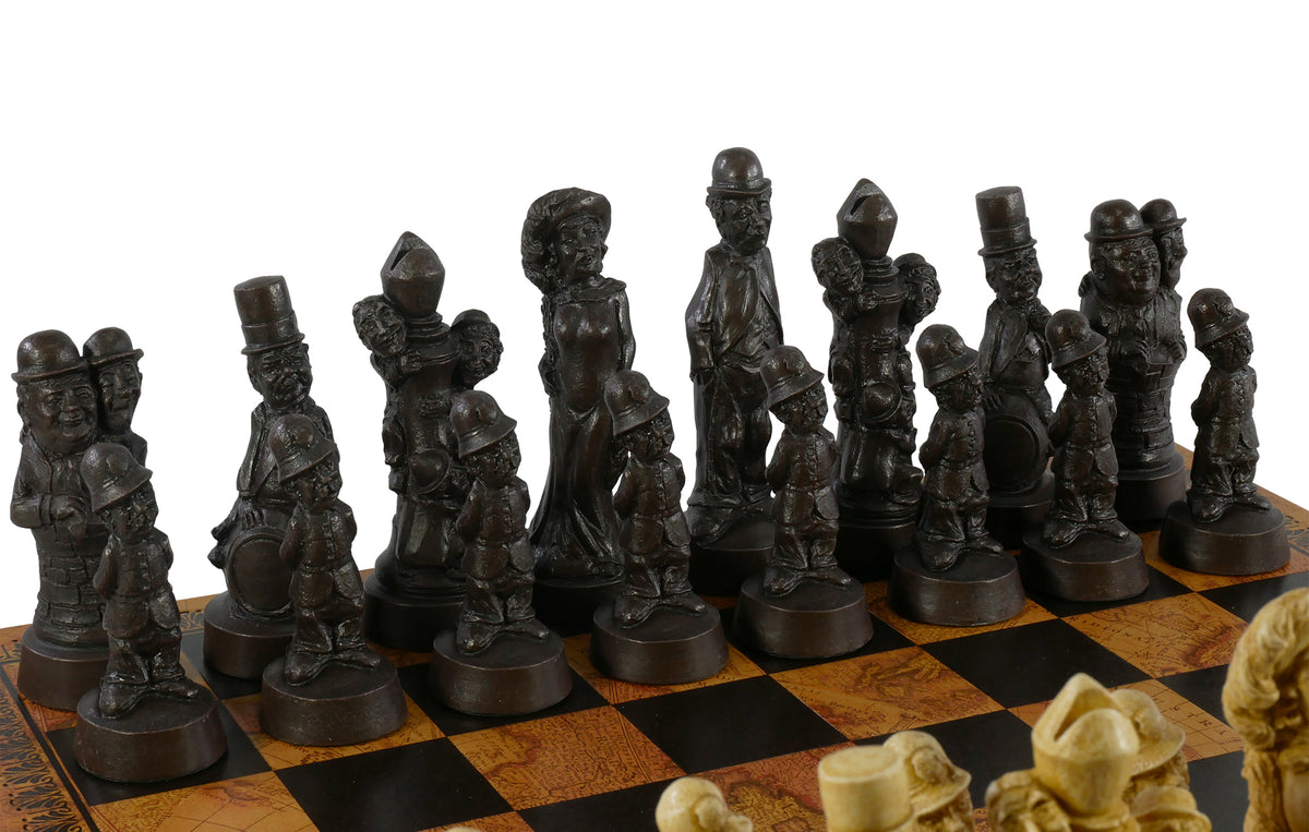 Chess Set - Movie Stars Resin chess Pieces on Old Map Faux Leather Boa ...