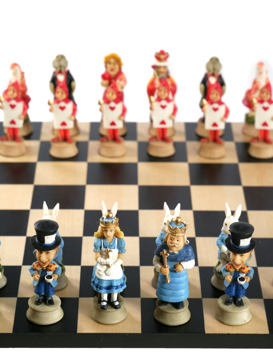 Chess Set - Alice in Wonderland Chessmen on Black/Maple Board ...