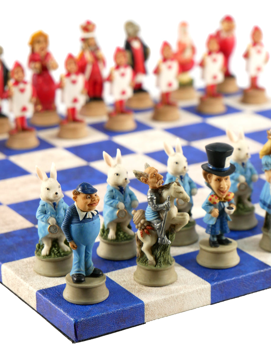 Chess Set - Alice in Wonderland Chessmen on Blue & Cream Chess Board ...