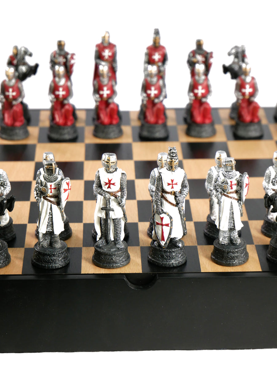 Chess Set - Resin on Black and Maple Chest - Crusade IV – WorldWise Imports