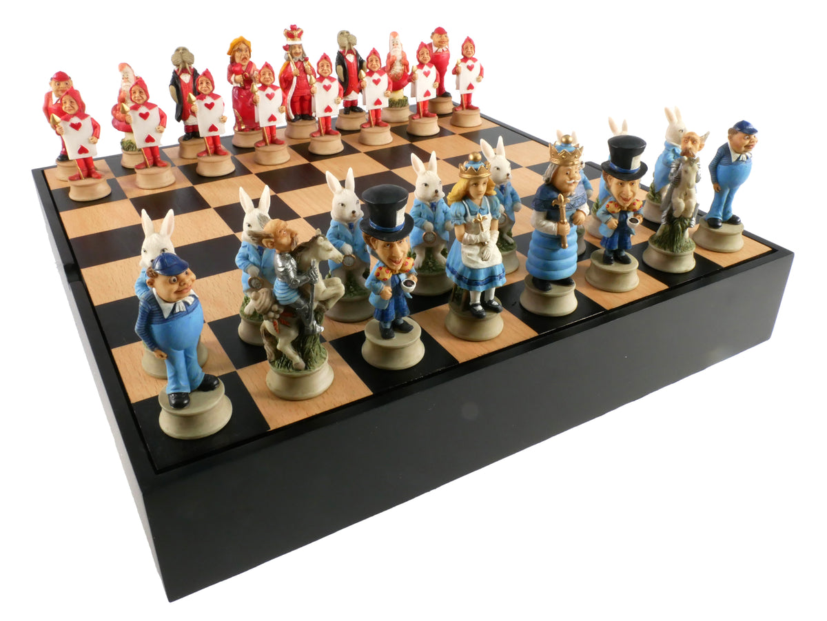 Chess Set - Alice in Wonderland Chess Pieces on Black and Maple Chess ...