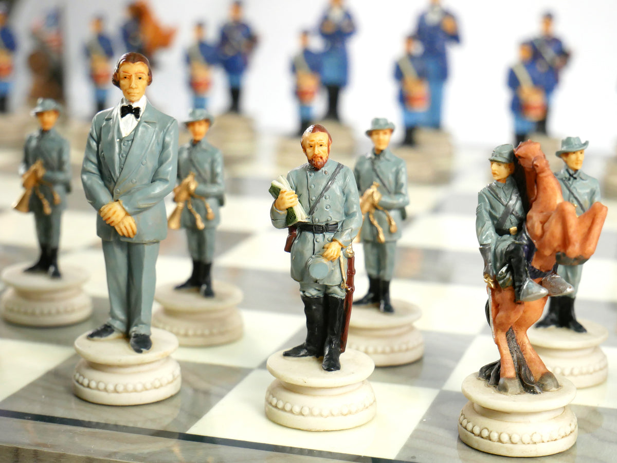 Chess Set - Civil War Resin Chess pieces Generals on Grey/Ivory Chess ...