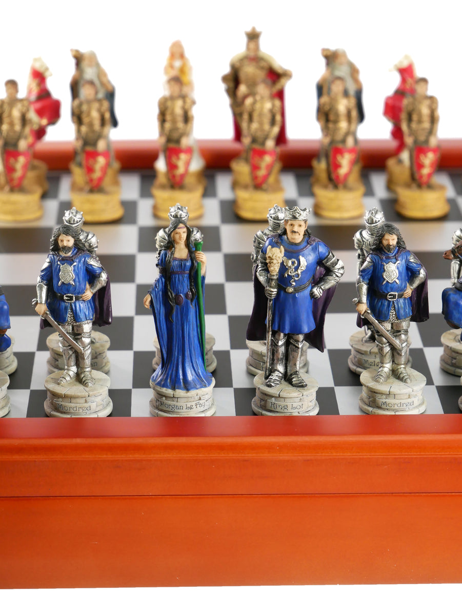 Chess Set - King Arthur Resin Chessmen on Cherry Chest – WorldWise Imports