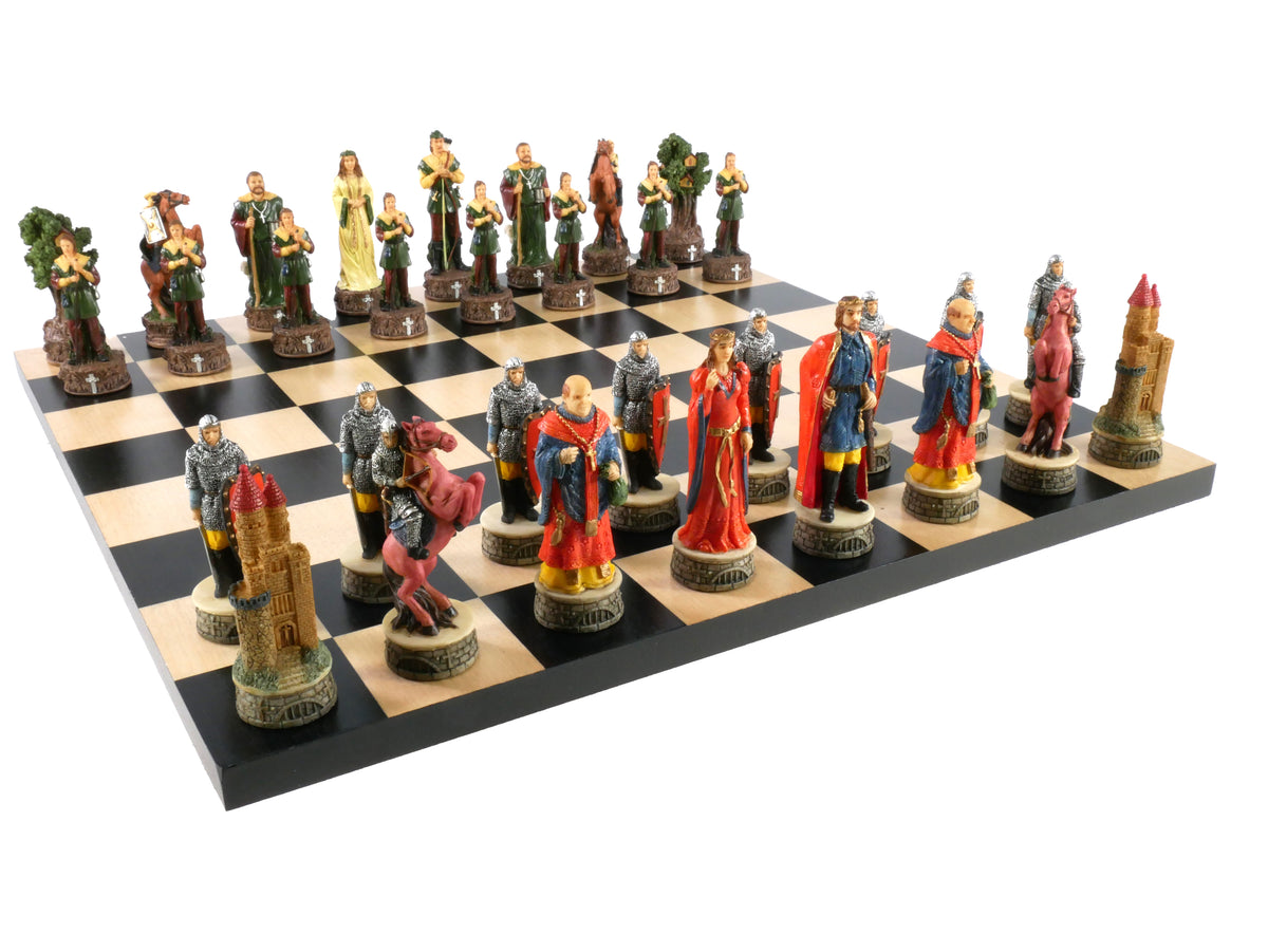 Chess Set -Robin Hood Resin Chessmen on Black/Maple Chess Board ...