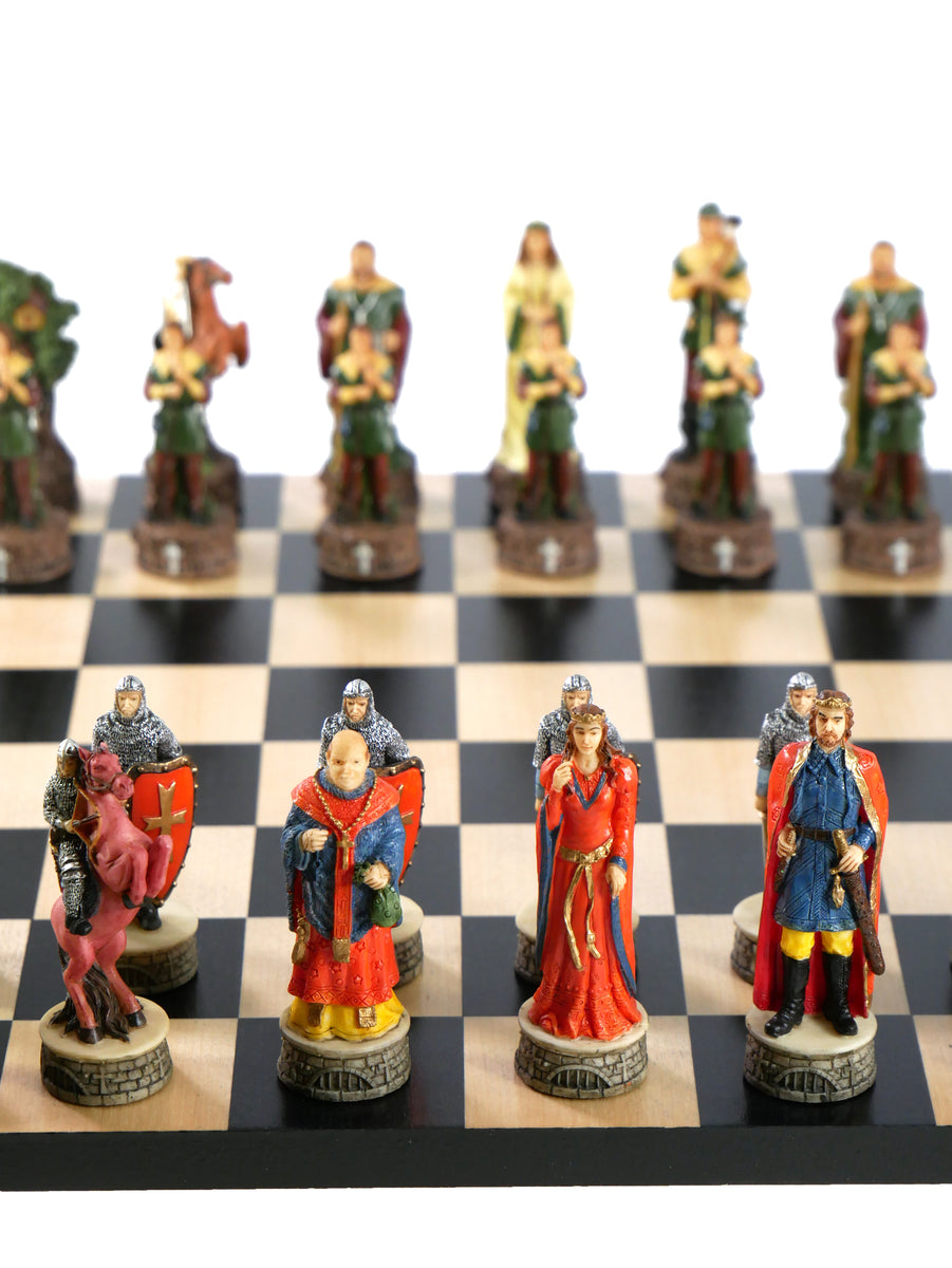 Chess Set -Robin Hood Resin Chessmen on Black/Maple Chess Board ...