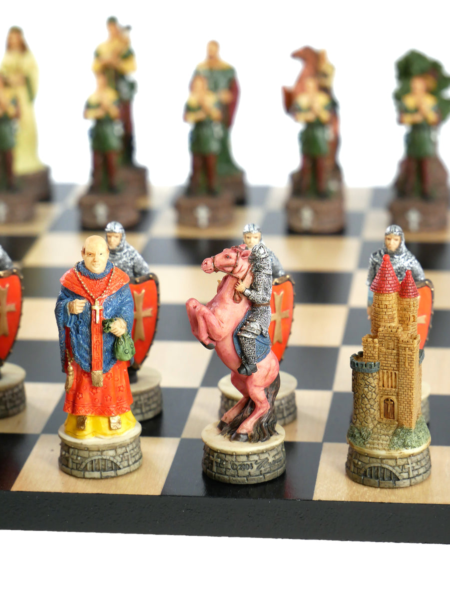 Chess Set -Robin Hood Resin Chessmen on Black/Maple Chess Board ...