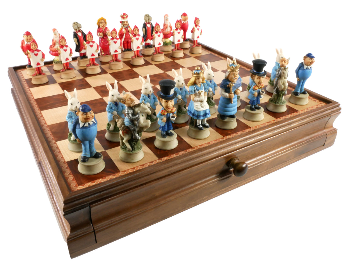 Chess Set - Alice in Wonderland Chessmen on Walnut/Maple Chest ...